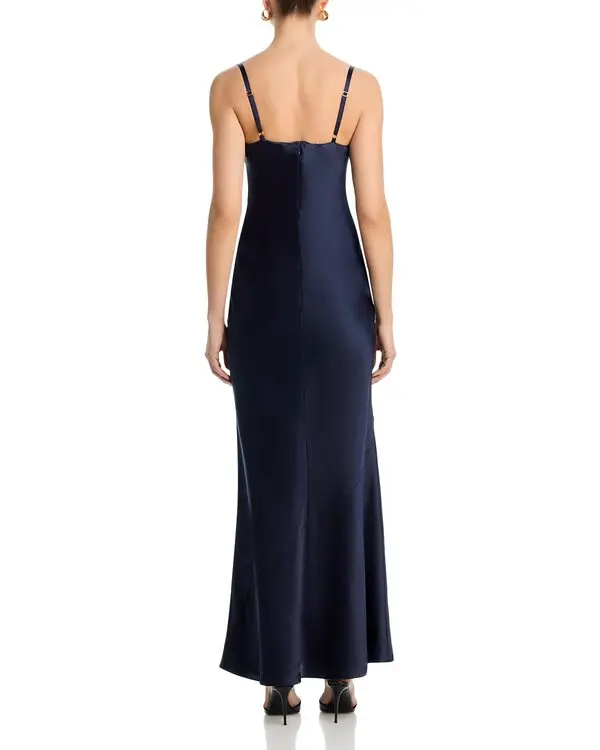L'Agence Sayla Silk Bias Cut Maxi Dress With Lace Trim - Midnight