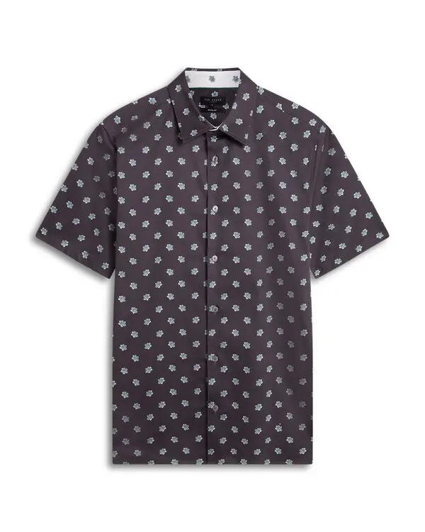Ted Baker London Chaska Short Sleeve Regular Fit Ditsy Floral Print Shirt - Navy