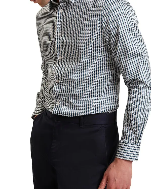 Ted Baker London Firdawi Long Sleeve Slim Stripe Geo Shirt - Navy