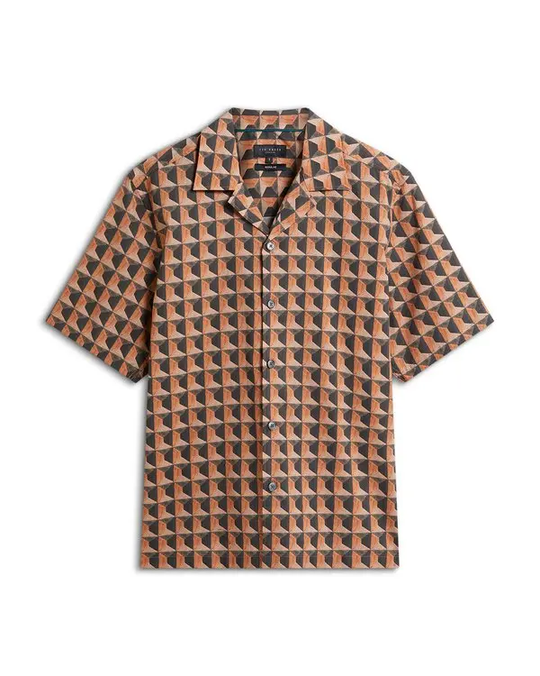 Ted Baker London Nayelin Short Sleeve Relaxed Painted Geo Shirt - Brown Red