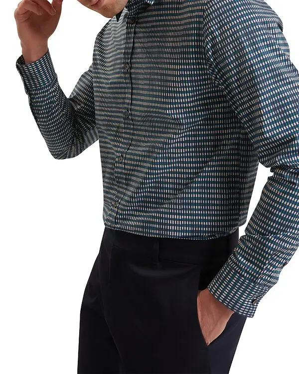 Ted Baker London Huayna Long Sleeve Regular Fit Blurred Check Geo Shirt