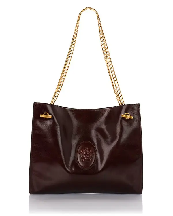 Versace Medium Leather Shoulder Bag - Moka/gold