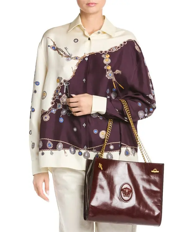 Versace Leather Shoulder Bag - Moka/gold