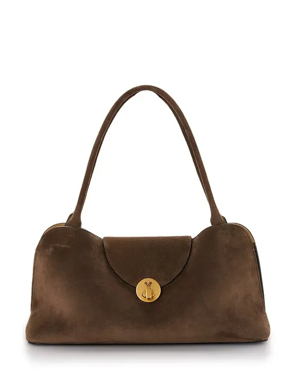 Versace Medium Suede Shoulder Bag - Taupe/gold