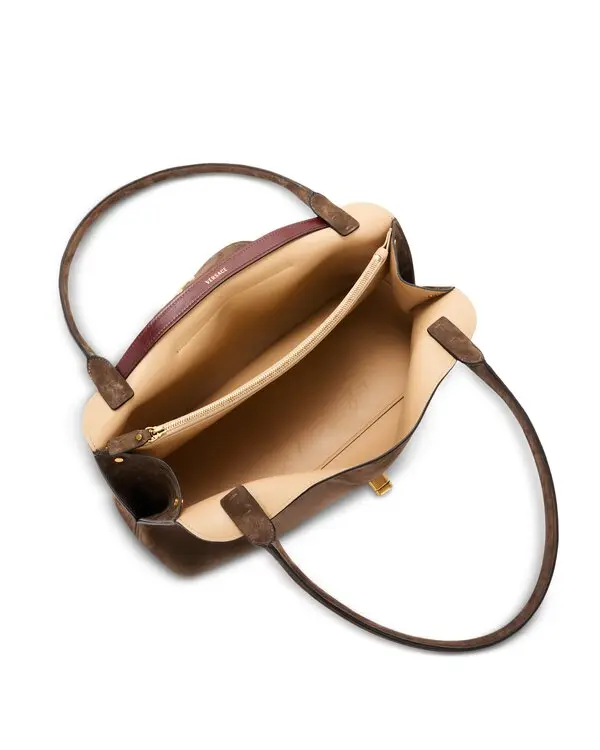 Versace Medium Suede Shoulder Bag - Taupe/gold