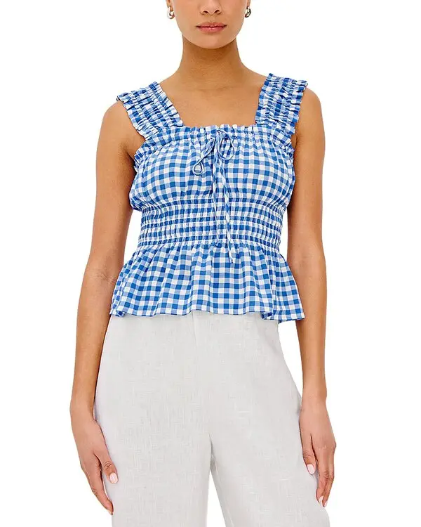 Rails Donna Gingham Smocked Waist Top - Azure Gingham