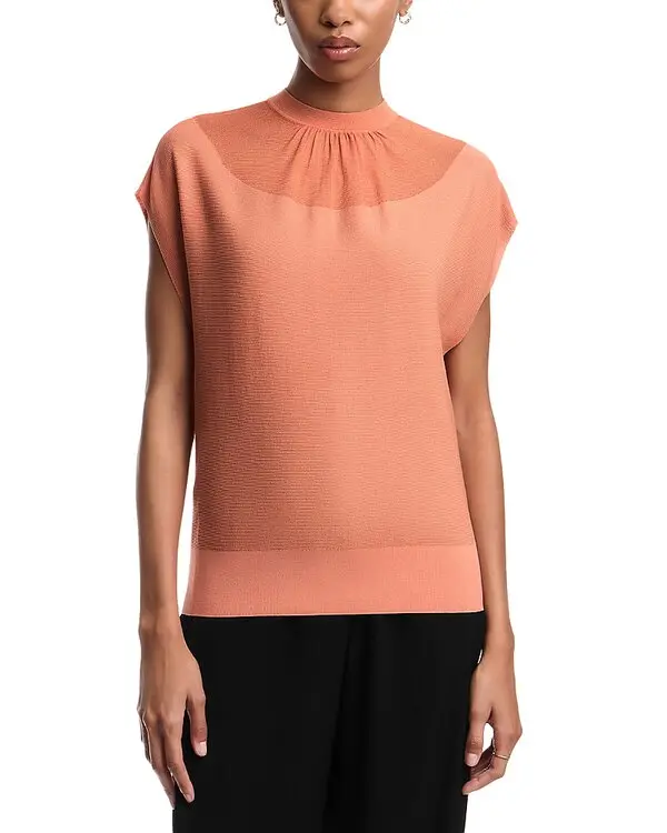 Emporio Armani Dolman Cap Sleeve Ribbed Knit Top - Persimmon