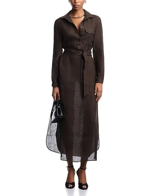 Emporio Armani Linen Blend Chambray Dress - Chocolate