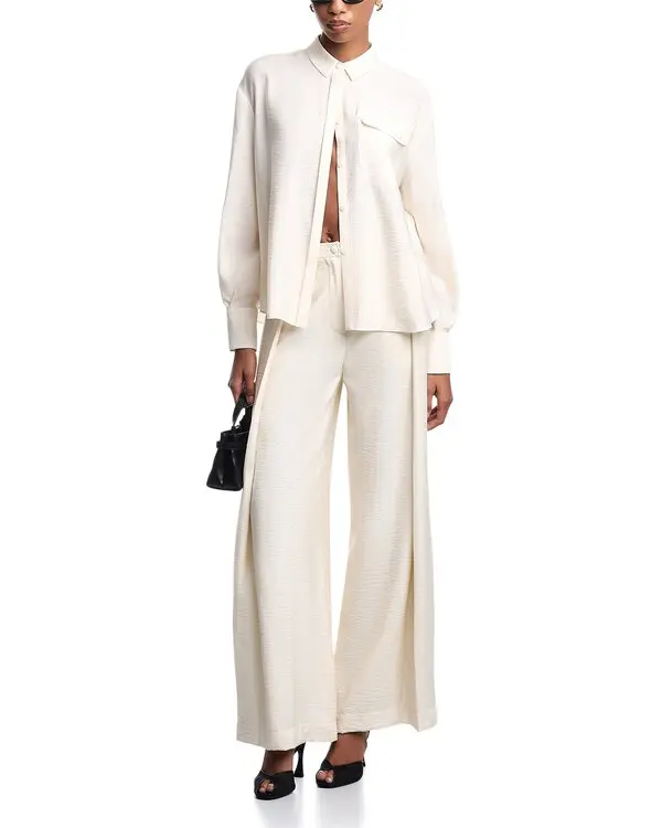 Emporio Armani Textured Pleated Wide-leg Trousers - Vanilla