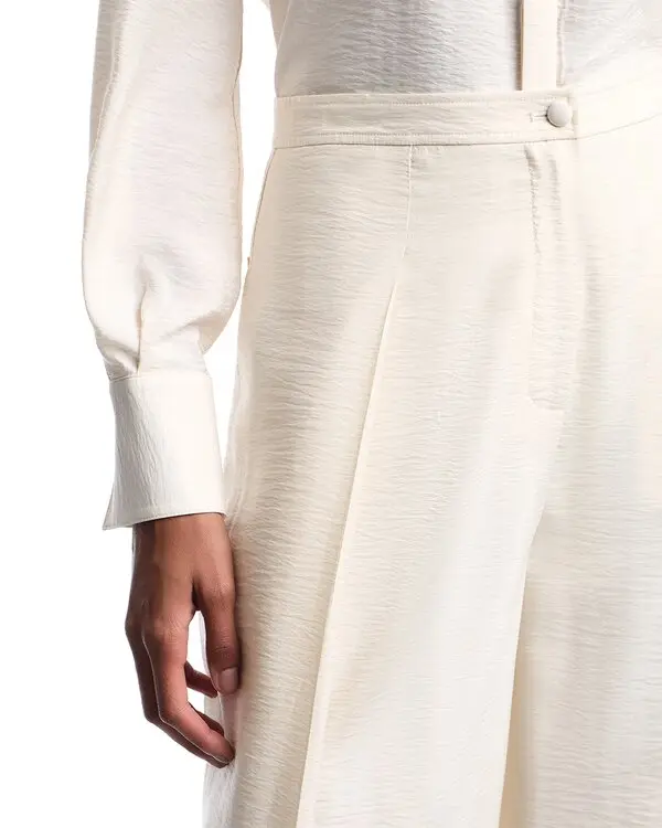 Emporio Armani Textured Pleated Wide-leg Trousers - Vanilla