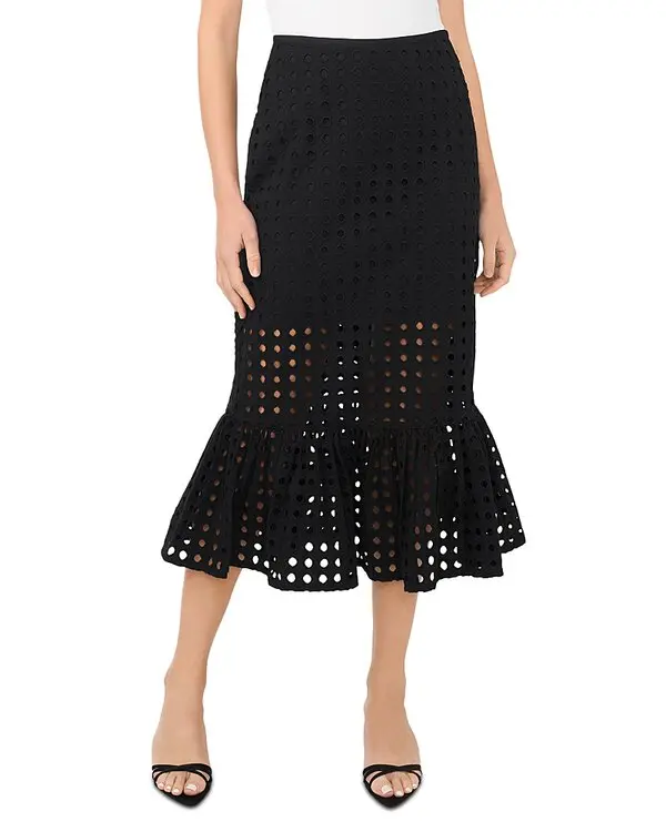 CECE DUPRAZ Eyelet Ruffle Hem Midi Skirt - Rich Black