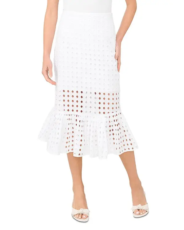 CECE DUPRAZ Eyelet Ruffle Hem Midi Skirt - Ultra White