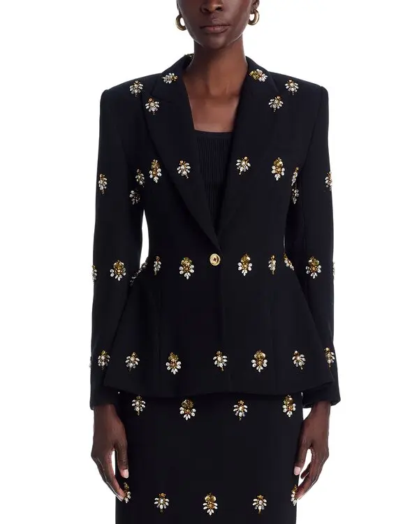 SERGIO HUDSON Crystal Embroidered Wool Blazer