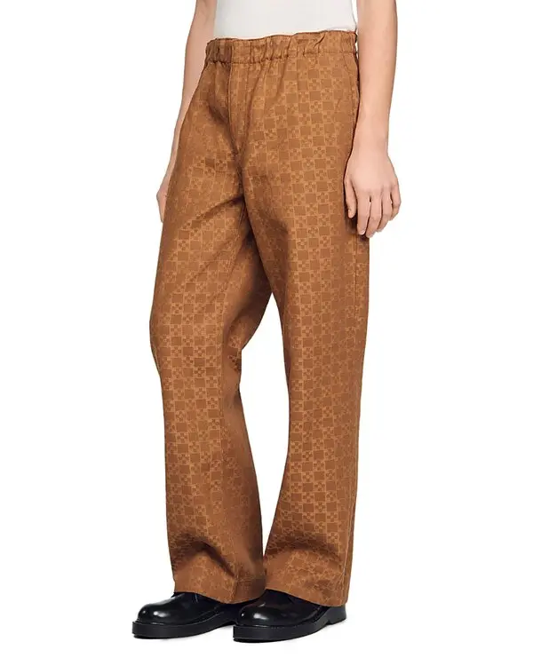 Sandro Wide-leg Jacquard Denim Trousers - Camel