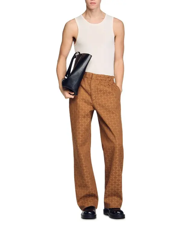 Sandro Wide-leg Jacquard Denim Trousers - Camel