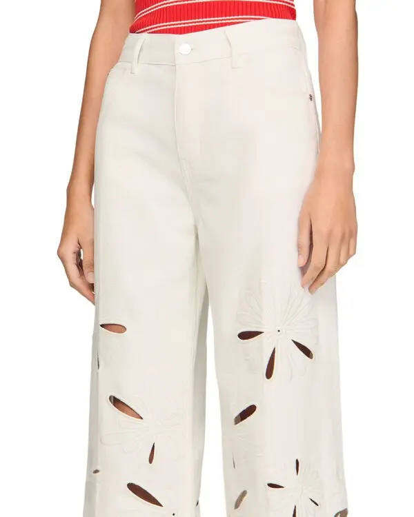 Sandro Flo High-rise Wide-leg Embroidered Pants