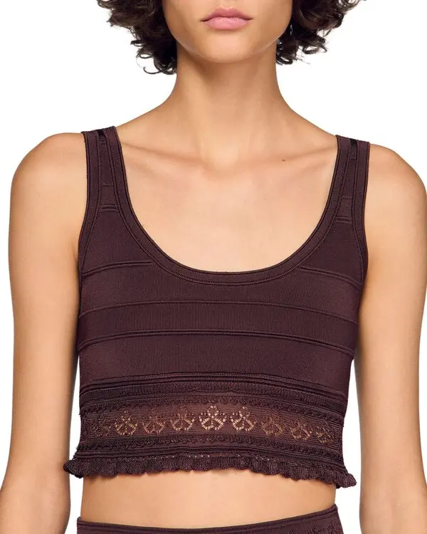 Sandro Andre Pointelle Knit Crop Top
