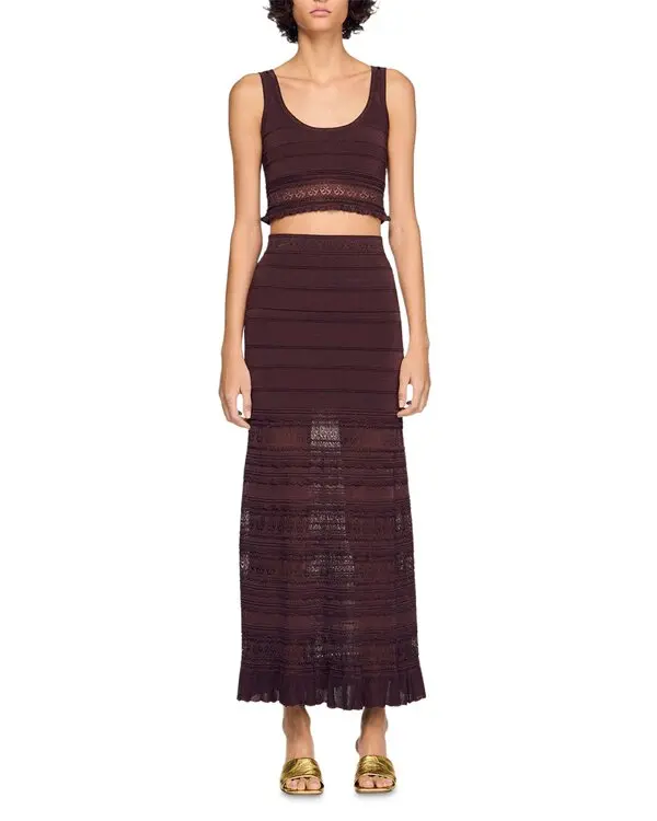 Sandro Andre Pointelle Knit Crop Top