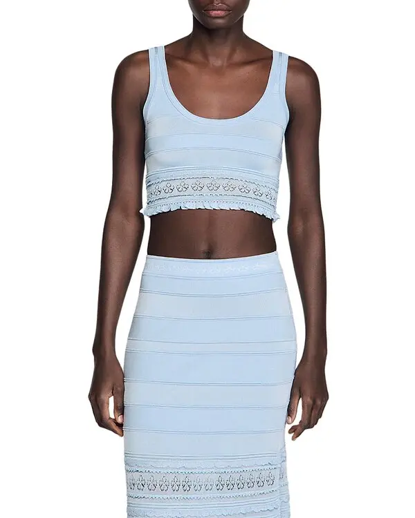 Sandro Andre Pointelle Knit Crop Top - Sky Blue