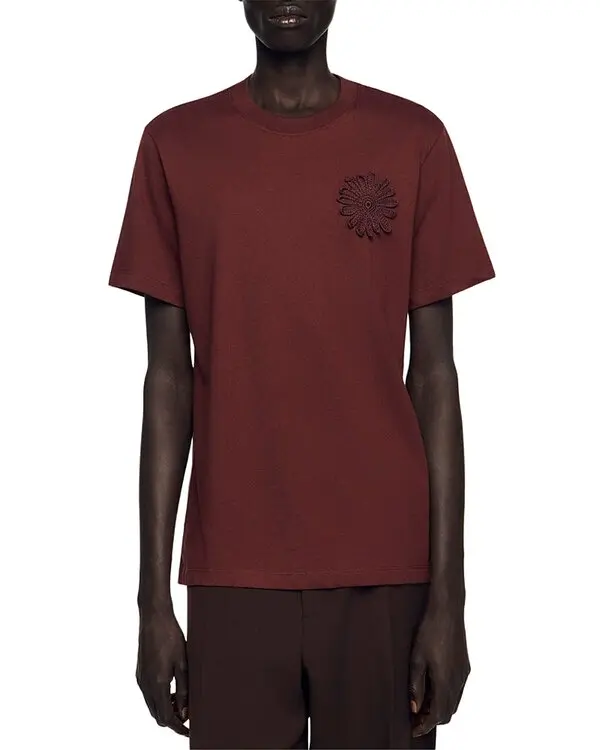 Sandro Cotton Crochet Flower Tee - Chocolate