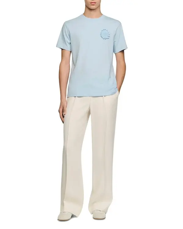 Sandro Cotton Crochet Flower Tee - Sky Blue