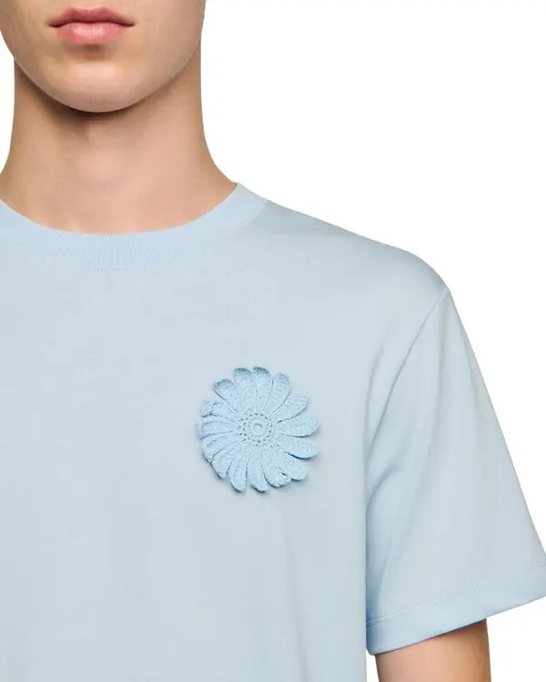 Sandro Cotton Crochet Flower Tee - Sky Blue