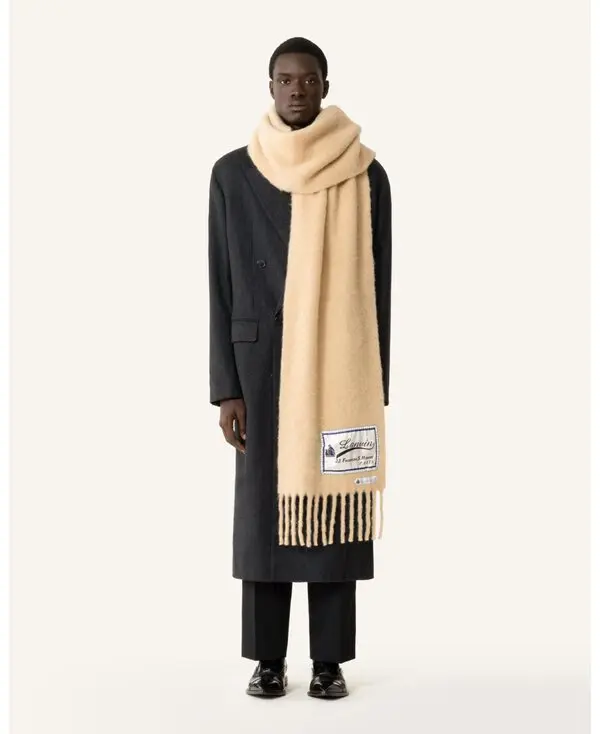 LANVIN Fringed Wool Scarf With 22 Faubourg Label - Cream