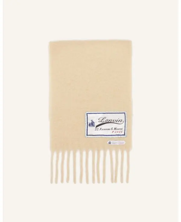 LANVIN Fringed Wool Scarf With 22 Faubourg Label - Cream