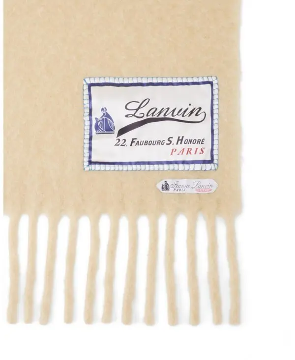 LANVIN Fringed Wool Scarf With 22 Faubourg Label - Cream