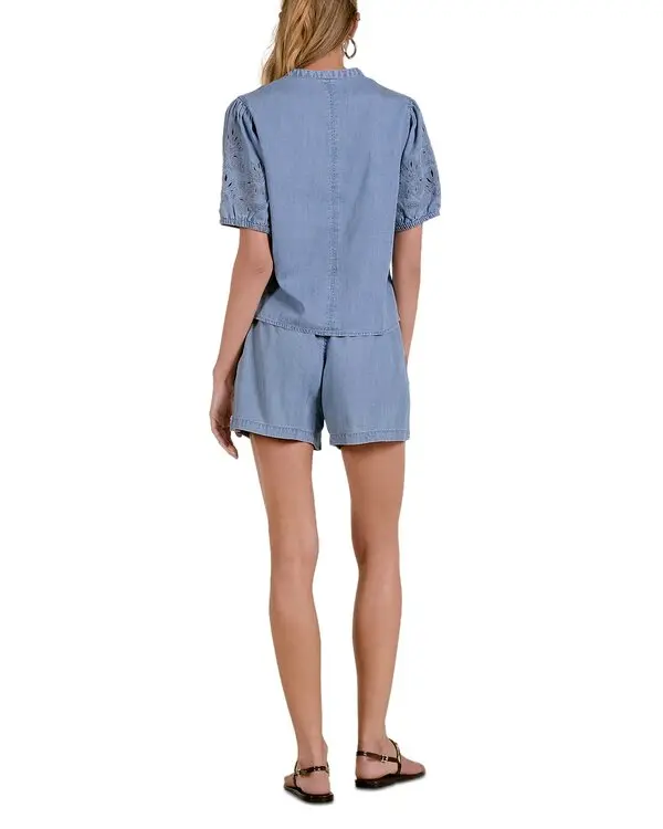 Elan Chambray Split Neck Top