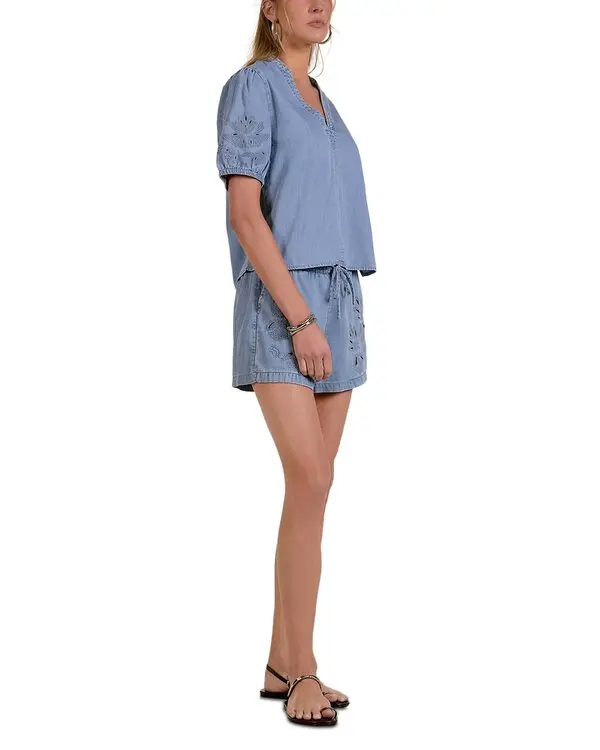 Elan Chambray Split Neck Top