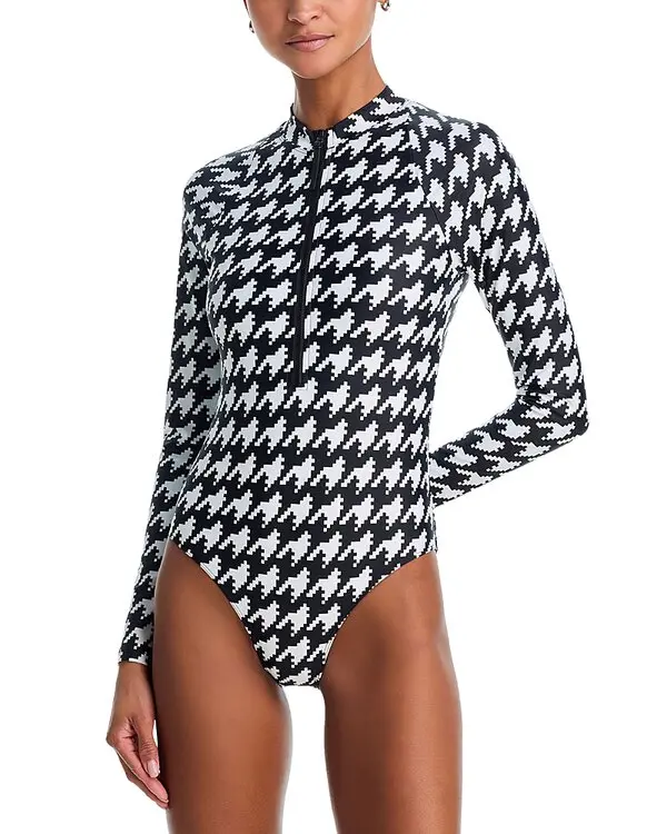 Perfect Moment Long Sleeve One Piece Swimsuit - Black/snow White