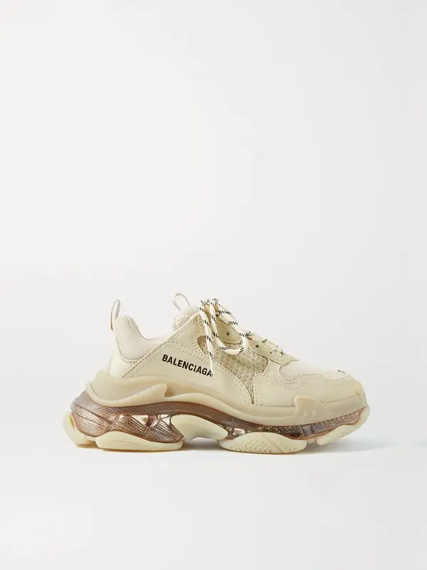 Balenciaga Triple S Clear Sole Logo-embroidered Sneakers - Neutrals