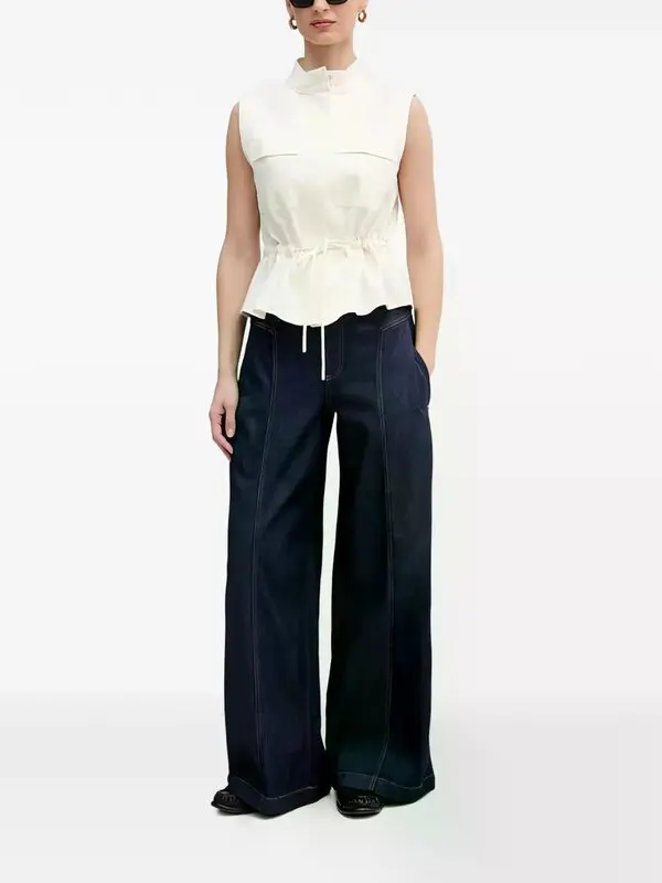 MOS MOSH Contrast-stitch Wide-leg Jeans - Blue