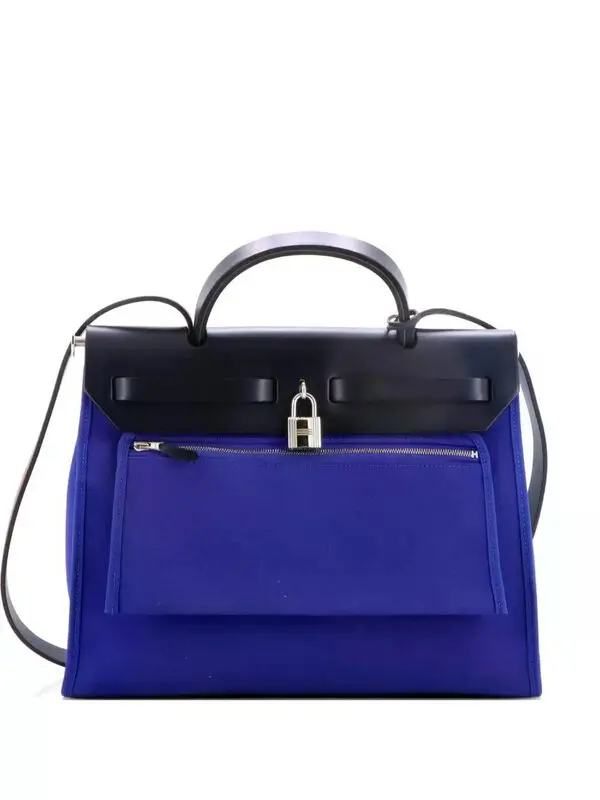Hermès Herbag Zip Leather And Toile 31 Shoulder Bag - Blue