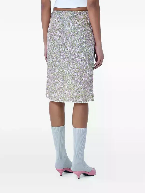 Prada Floral-pattern Midi Skirt - Grey