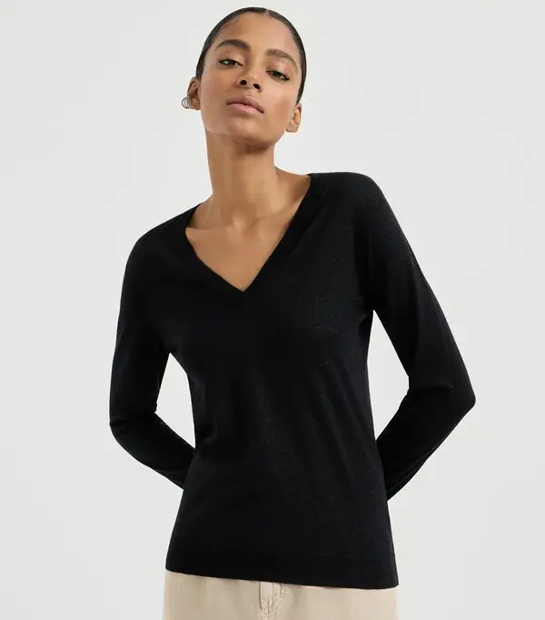Brunello Cucinelli Cashmere-silk-blend V-neck Sweater - Black