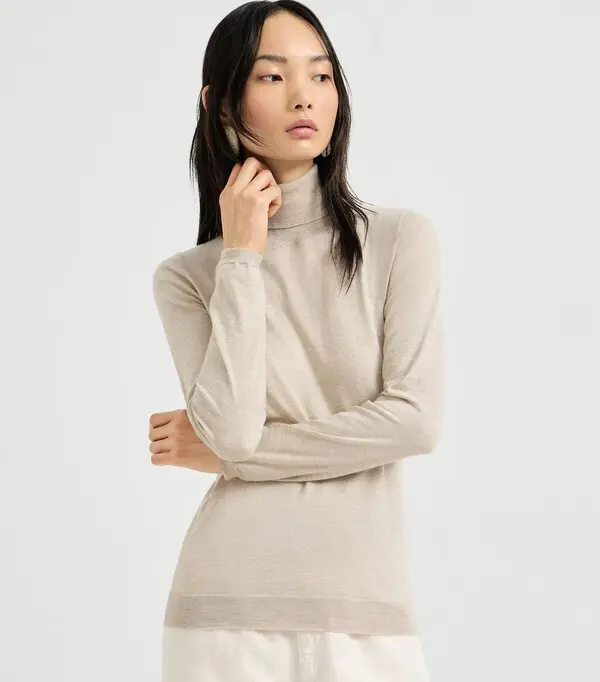 Brunello Cucinelli Cashmere-silk-blend Rollneck Sweater - Beige