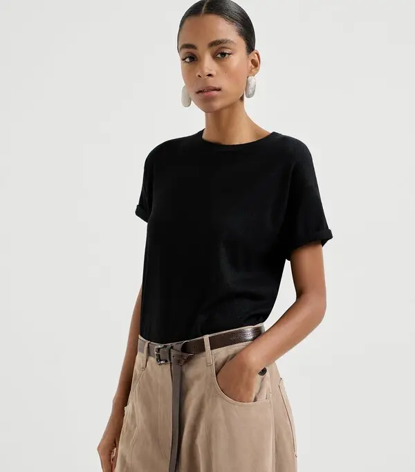 Brunello Cucinelli Cashmere-blend Sparkling T-shirt - Black