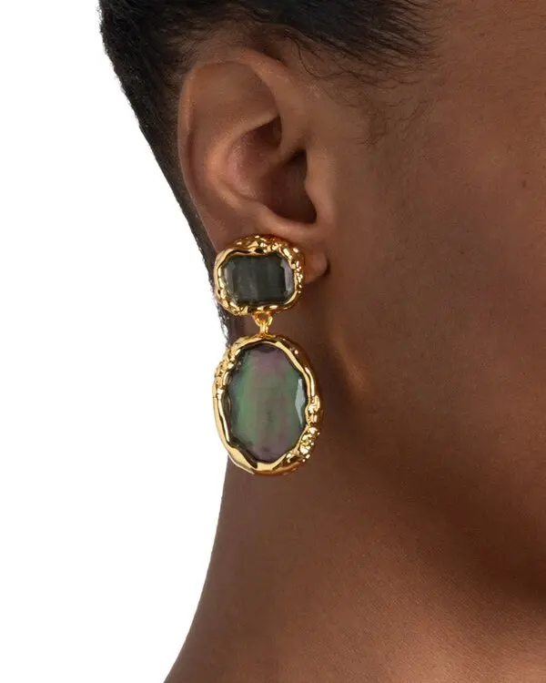 Alexis Bittar Brut Bezel Drop Clip Earrings - Gold