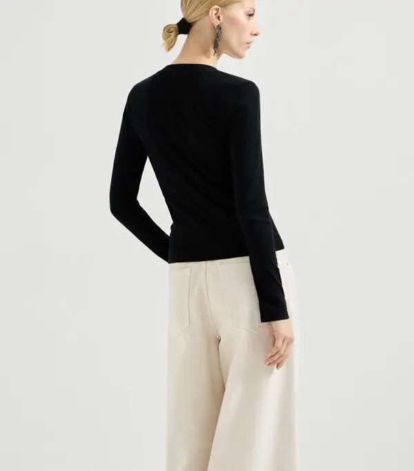 Brunello Cucinelli Stretch-cotton T-shirt With Monili Detailing - Black