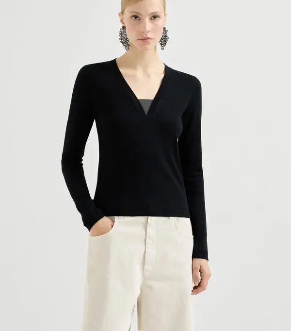 Brunello Cucinelli Stretch-cotton T-shirt With Monili Detailing - Black