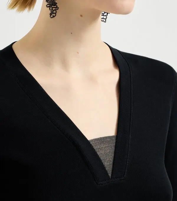 Brunello Cucinelli Stretch-cotton T-shirt With Monili Detailing - Black