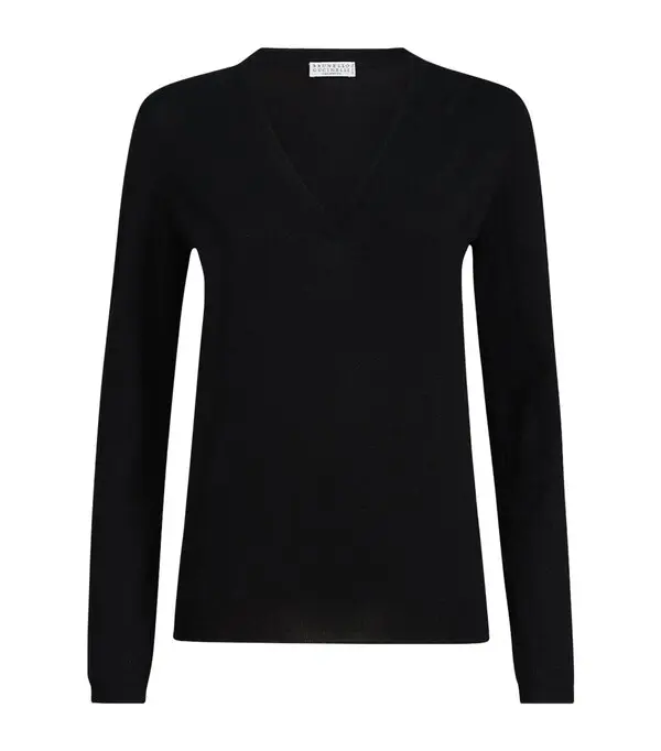 Brunello Cucinelli Cashmere-silk-blend V-neck Sweater - Black