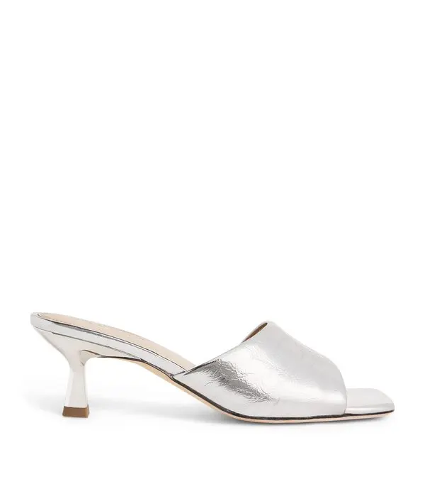 Sandro Metallic Leather Heeled Mules 55 - Black