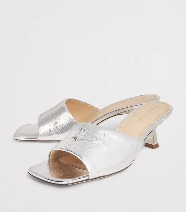 Sandro Metallic Leather Heeled Mules 55 - Black