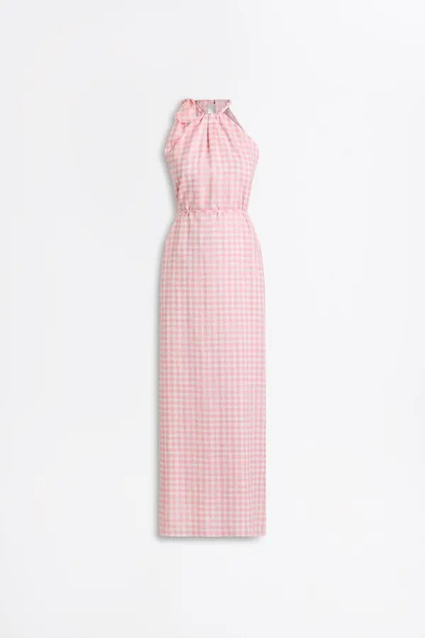 Scanlan Theodore Gingham Tie Neck Dress - Pink.white