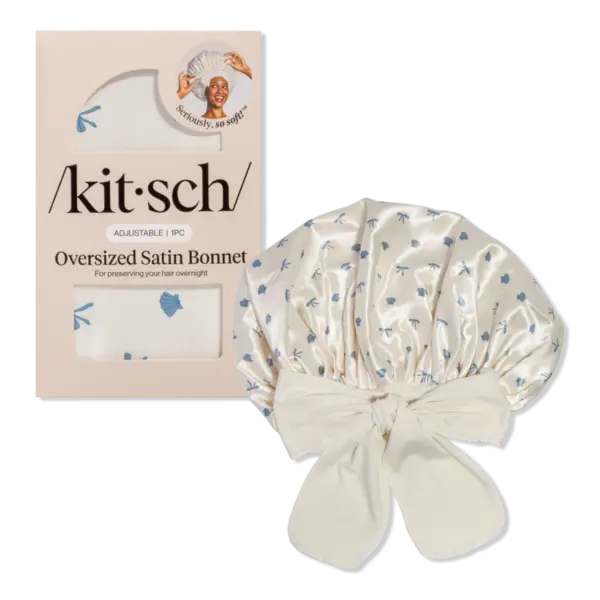 KITSCH Oversized Satin Hair Bonnet - Pearlized Cream & Coastal Blue
