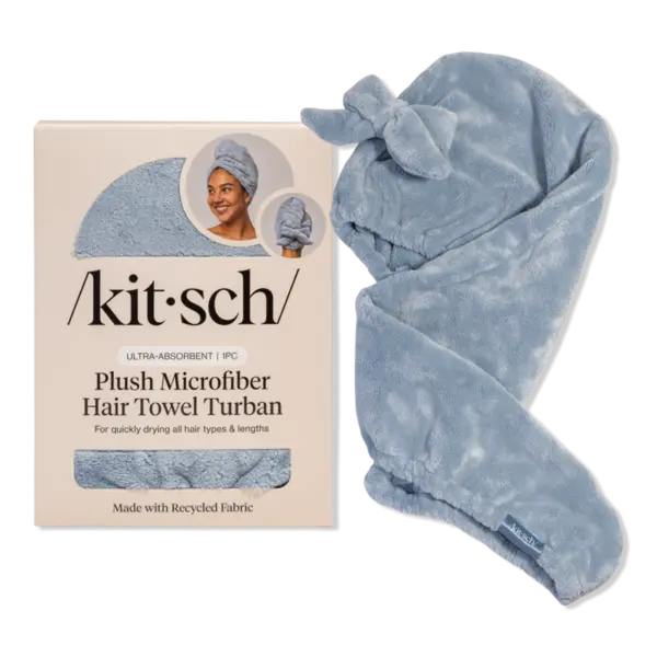 KITSCH Plush Microfiber Hair Towel Turban With Bow - Coastal Blue