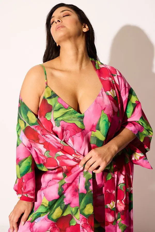 Natori Isla Printed Satin Robe - Pink